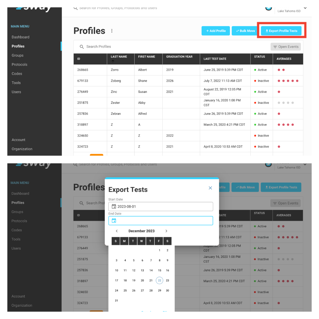 Sway Help Center | How to Export Profiles